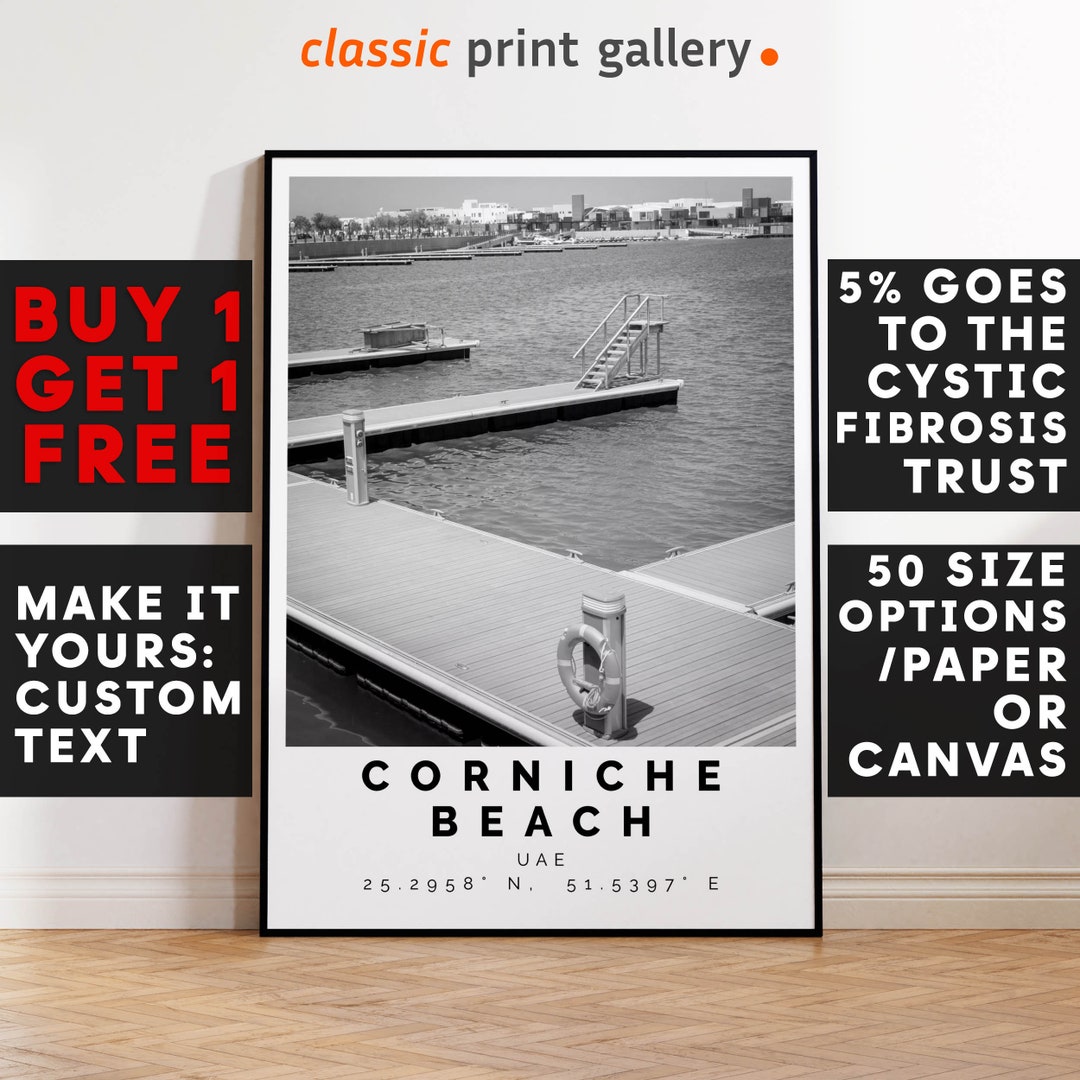 Corniche Beach Print,corniche Beach Wall Art,corniche Beach BW Poster ...