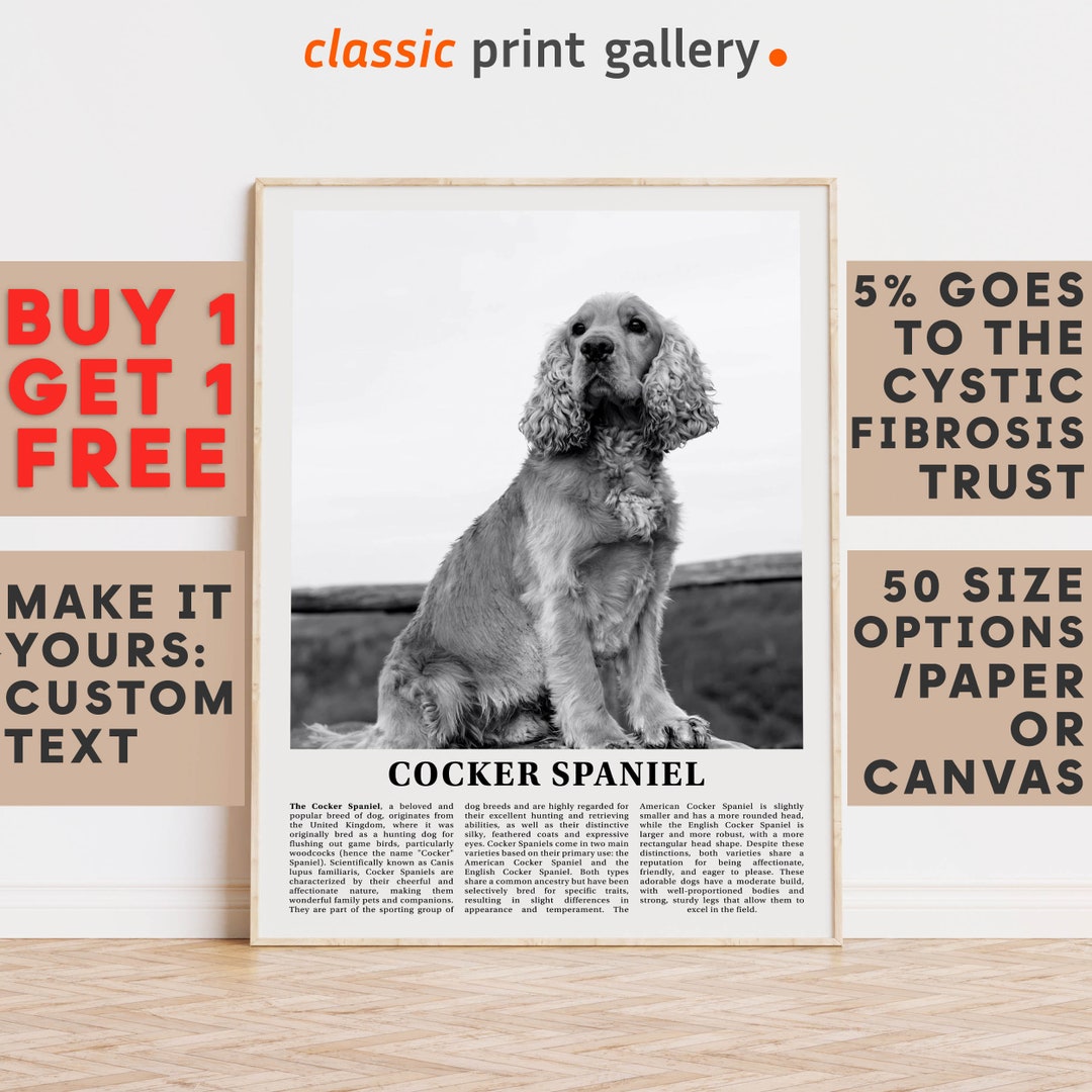 Cocker Spaniel Print, Cocker Spaniel Wall Art Poster, Black White ...