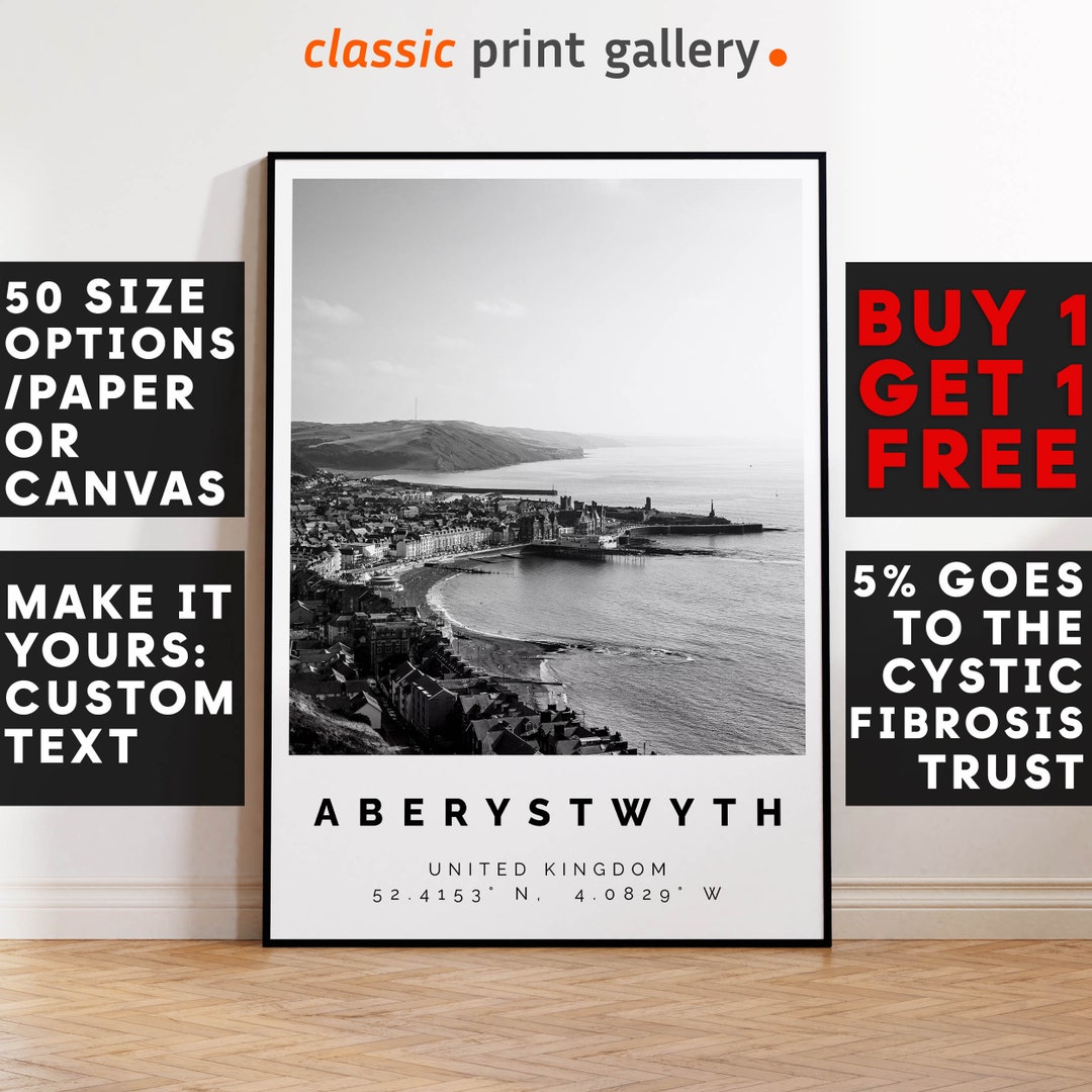 Aberystwyth Poster Black and White Print, Aberystwyth Wall Art ...
