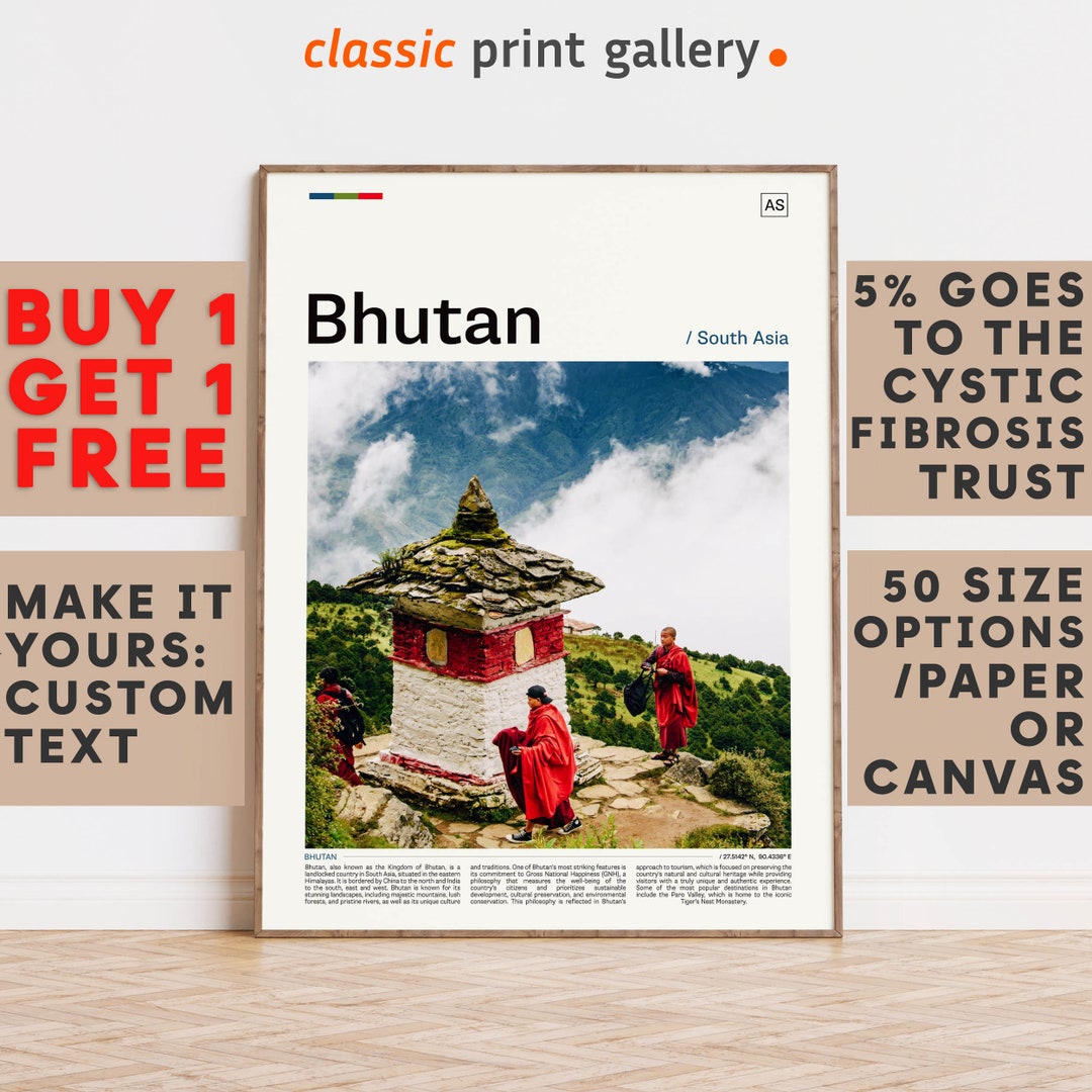 Bhutan Print, Bhutan Wall Art, Bhutan Color Poster With Text ...