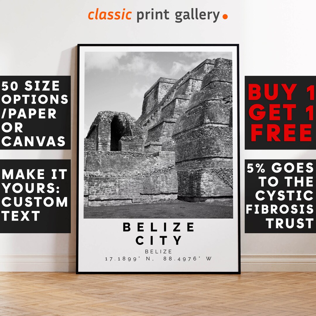 Belize City Poster Black and White Print, Belize City Wall Art, Belize ...