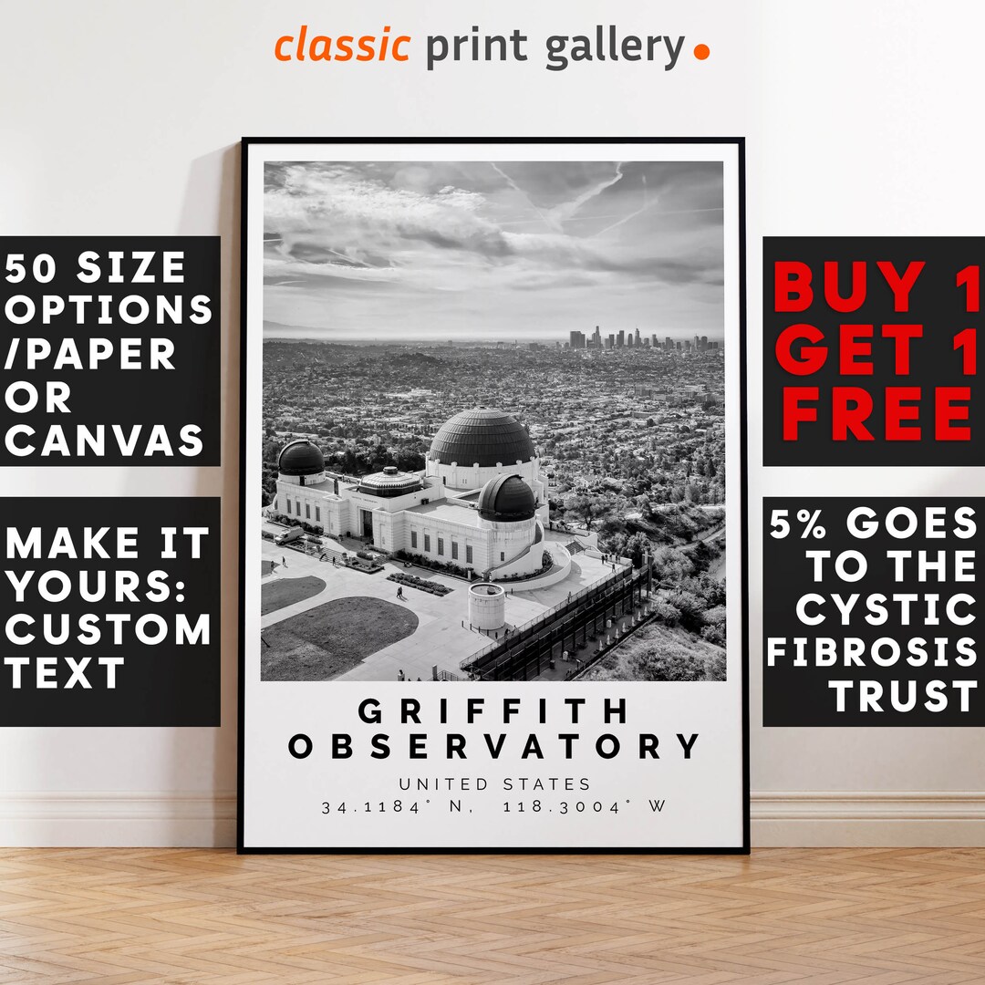 Griffith Observatory Poster Black and White Print, Griffith Observatory ...