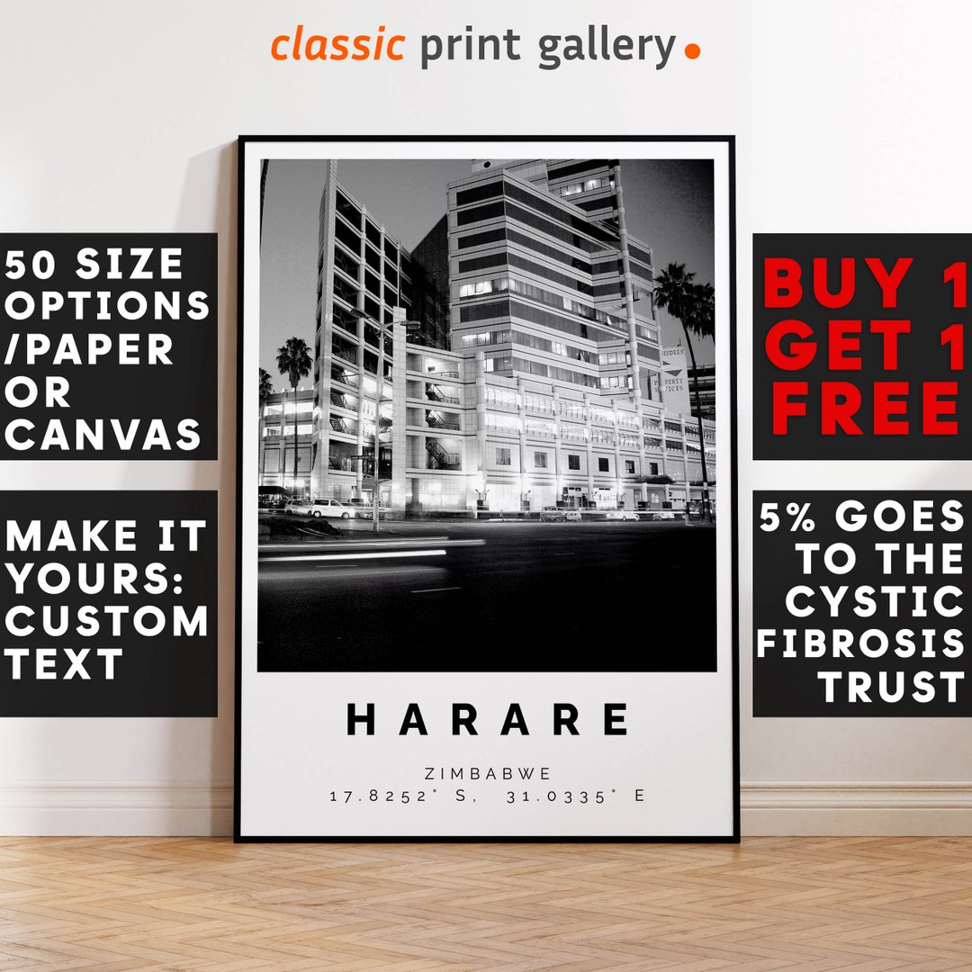 Harare Poster Black and White Print, Harare Wall Art, Harare Travel ...