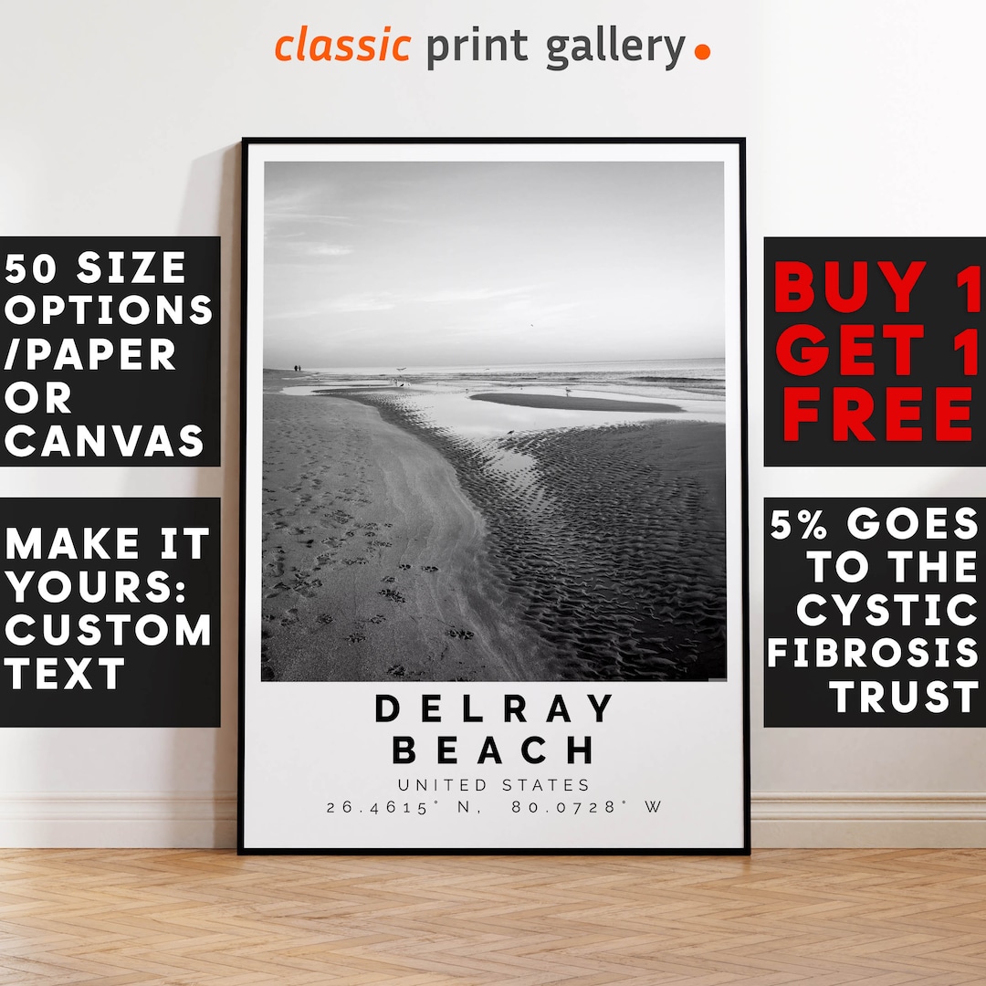 Delray Beach Poster Black and White Print, Delray Beach Wall Art ...