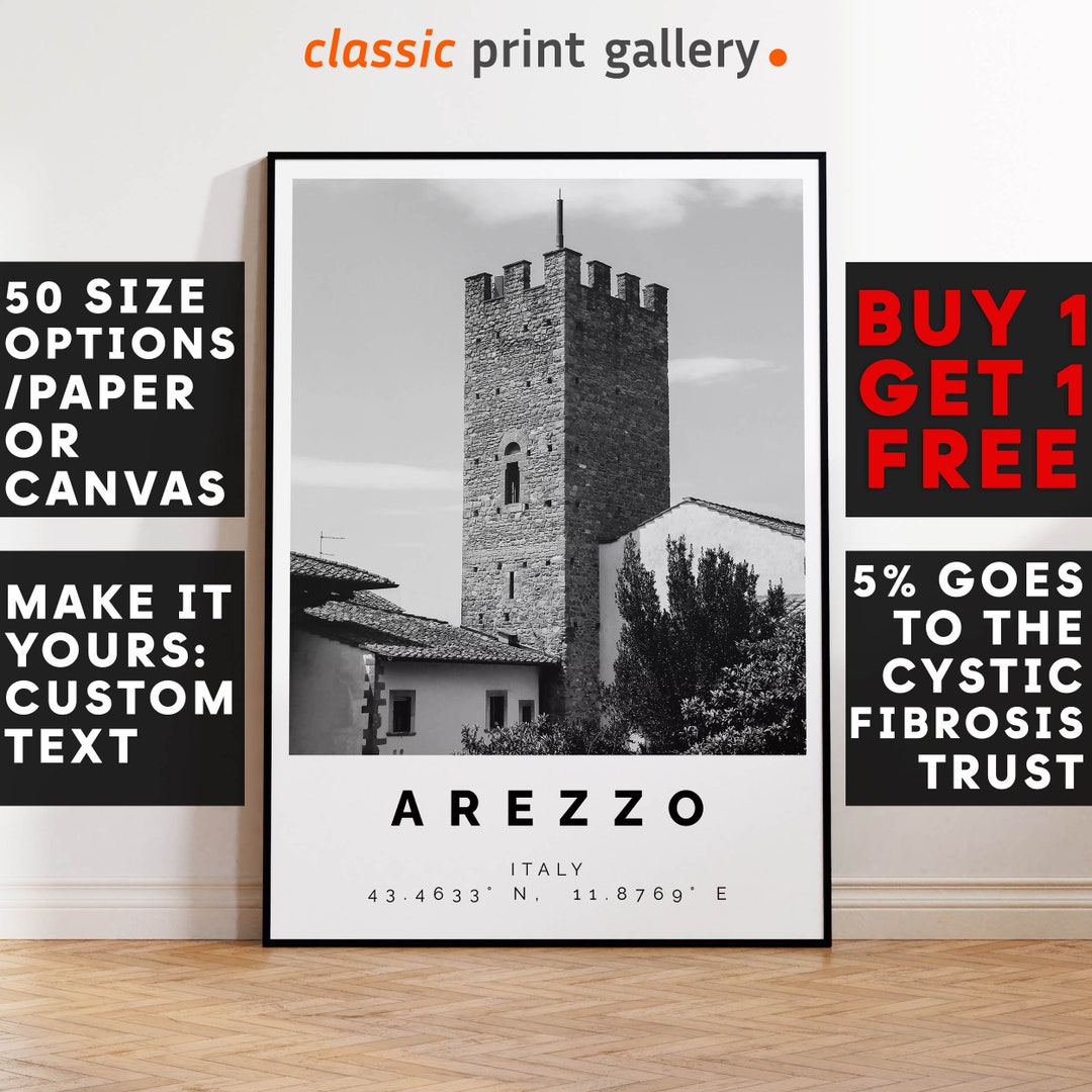 Arezzo Poster Black and White Print, Arezzo Wall Art, Arezzo Travel ...