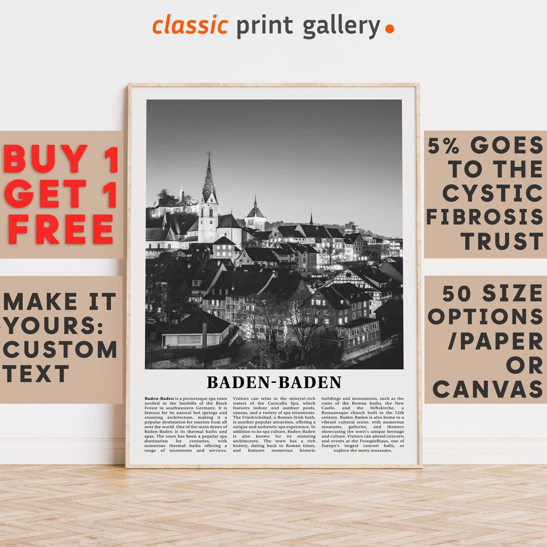 Baden-baden Print, Baden-baden Wall Art, Baden-baden Black and White ...