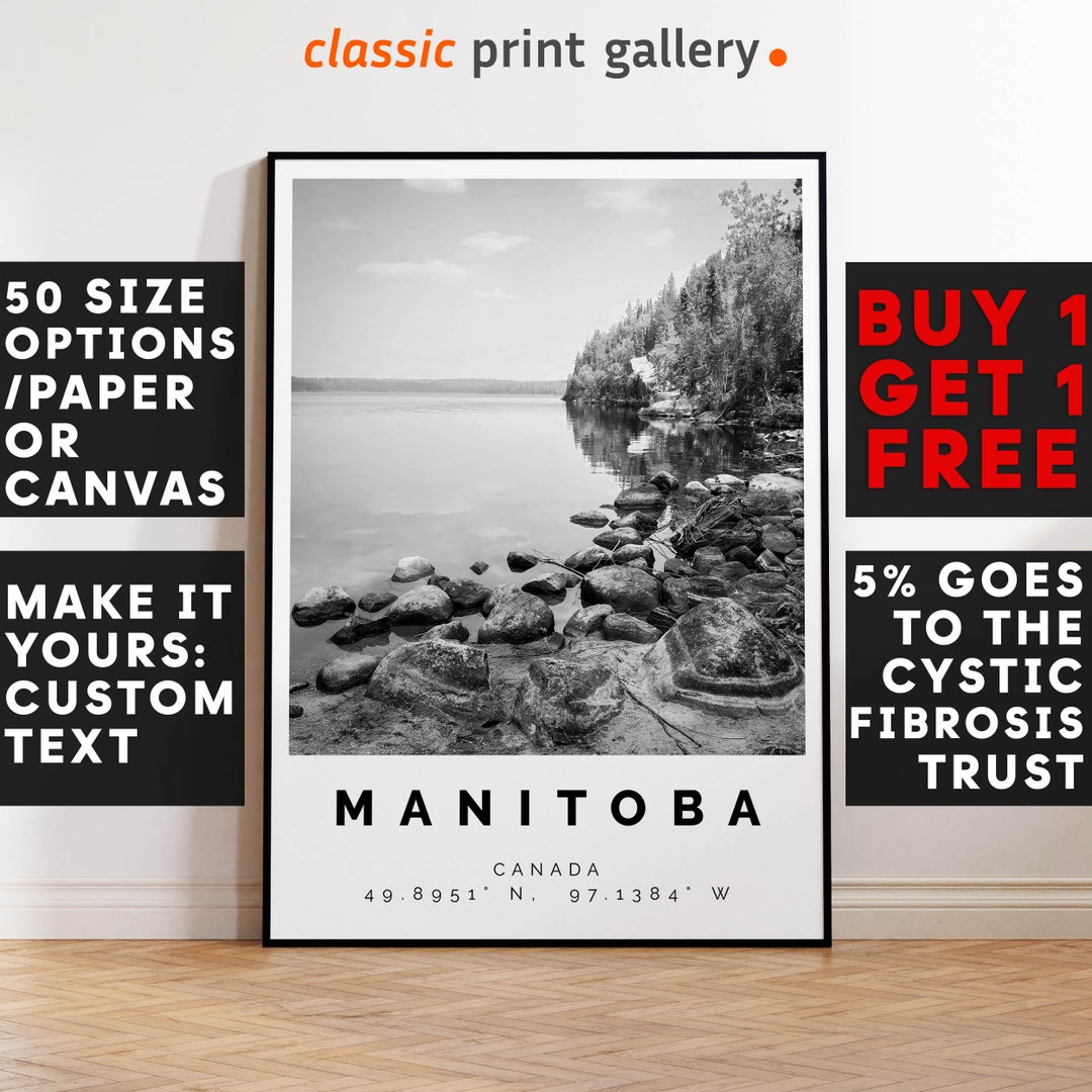 Manitoba Poster Black and White Print, Manitoba Wall Art, Manitoba ...