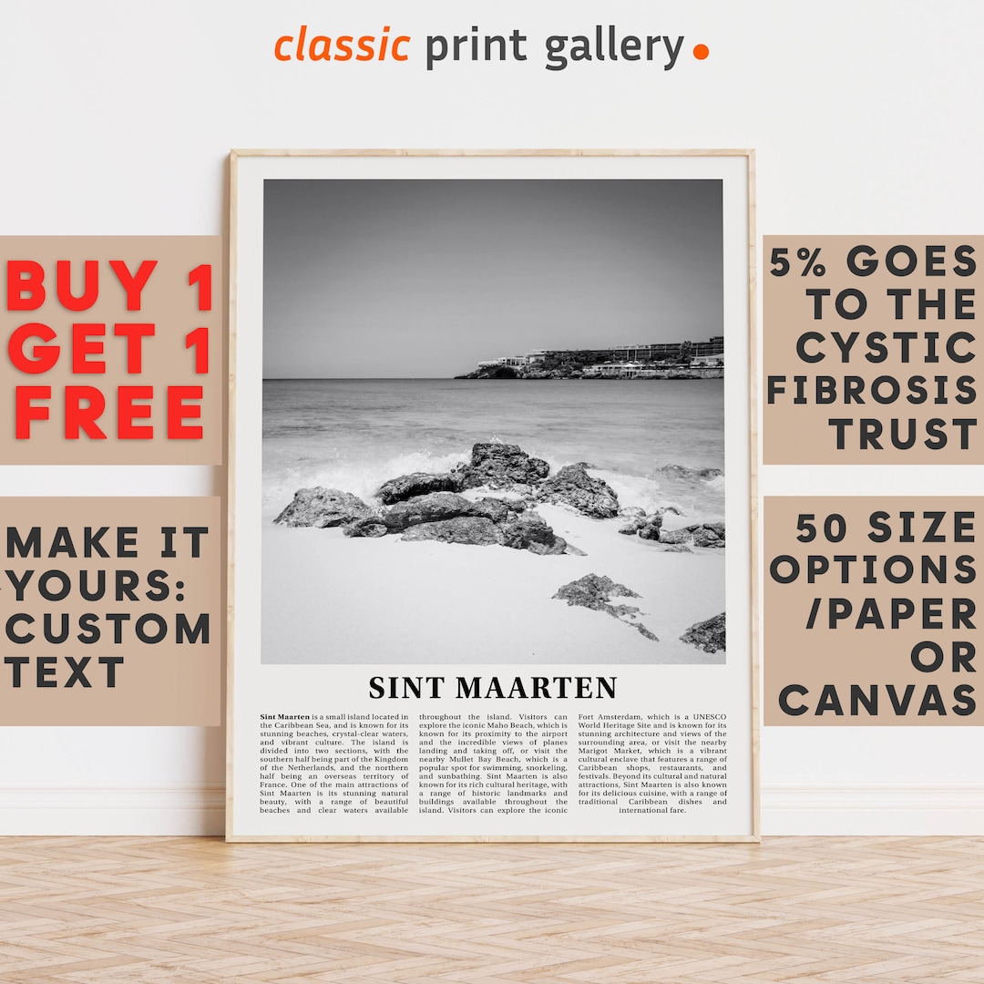 Sint Maarten Print, Sint Maarten Wall Art, Sint Maarten Black and White ...
