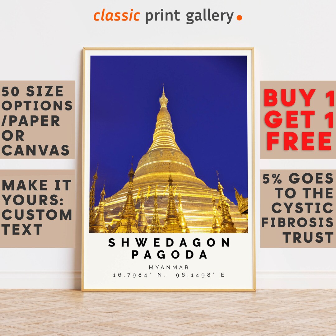 Shwedagon Pagoda Poster Colorful Print, Shwedagon Pagoda Wall Art ...