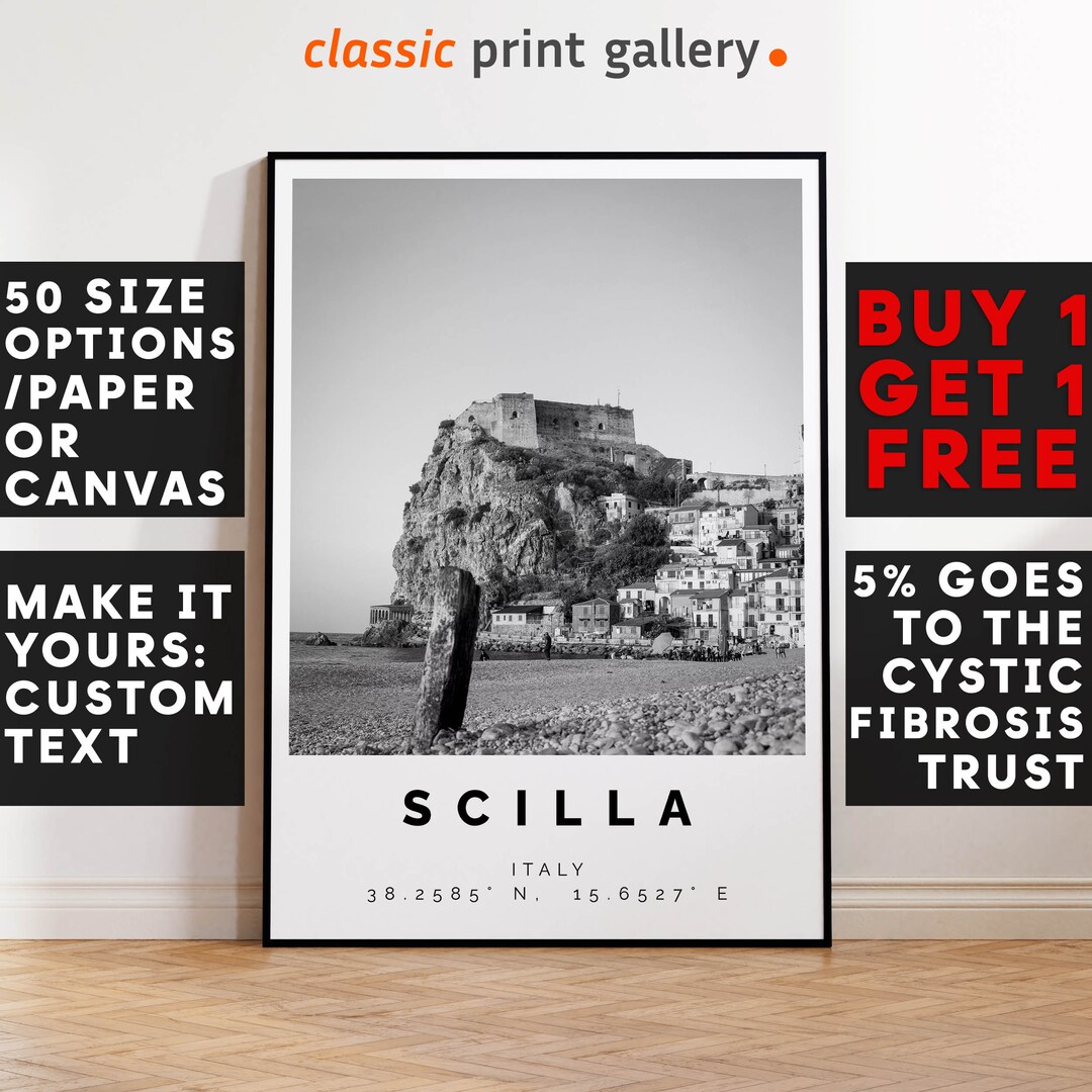 Scilla Poster Black and White Print, Scilla Wall Art, Scilla Travel ...