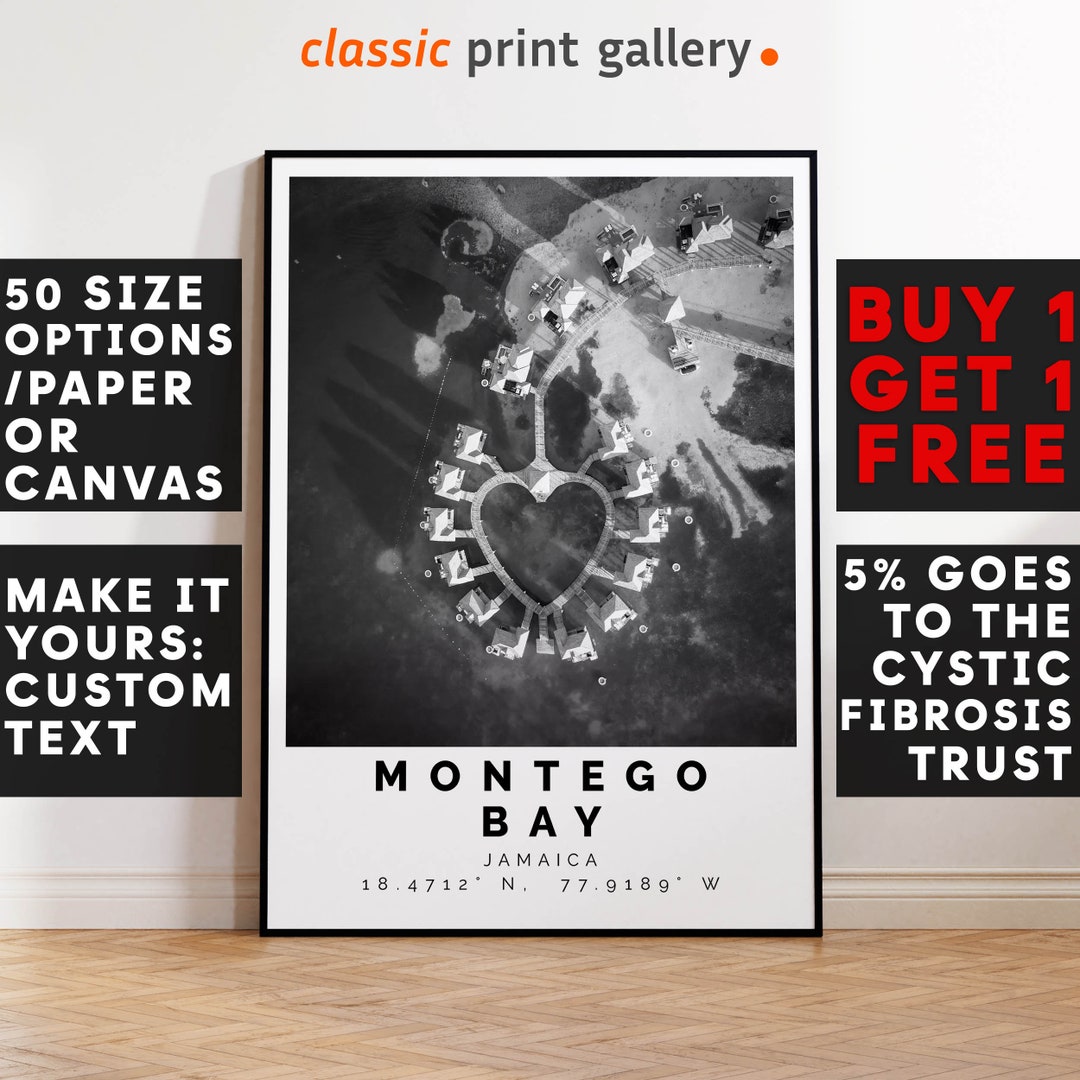 Montego Bay Poster Black and White Print, Montego Bay Wall Art, Montego ...