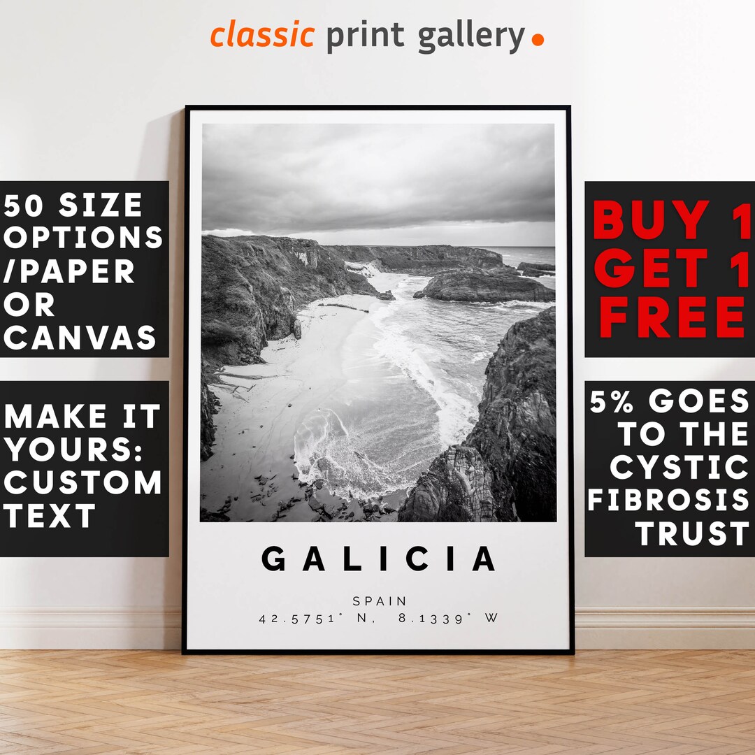 Galicia Poster Black and White Print, Galicia Wall Art, Galicia Travel ...