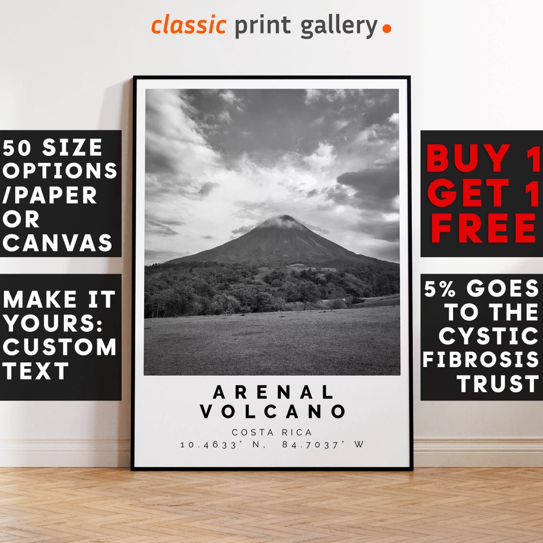 Arenal Volcano Poster Black and White Print, Arenal Volcano Wall Art ...