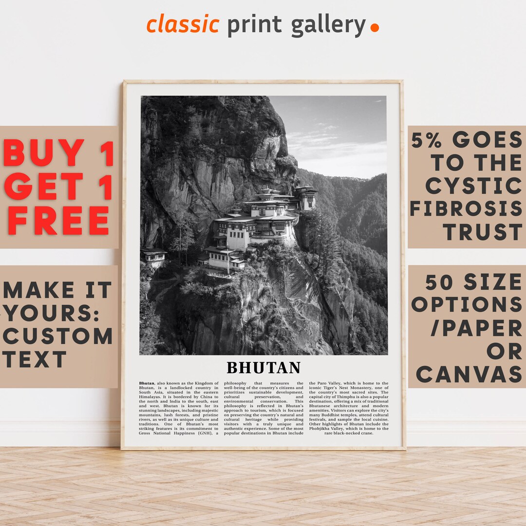 Bhutan Print, Bhutan Wall Art, Bhutan Black and White Poster ...