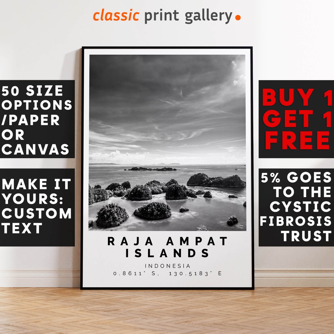 Raja Ampat Islands Poster Black and White Print, Raja Ampat Islands ...
