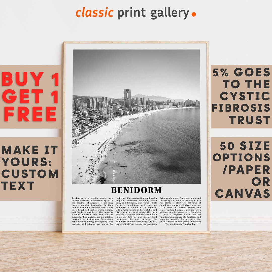 Benidorm Print, Benidorm Wall Art, Benidorm Black and White Poster ...