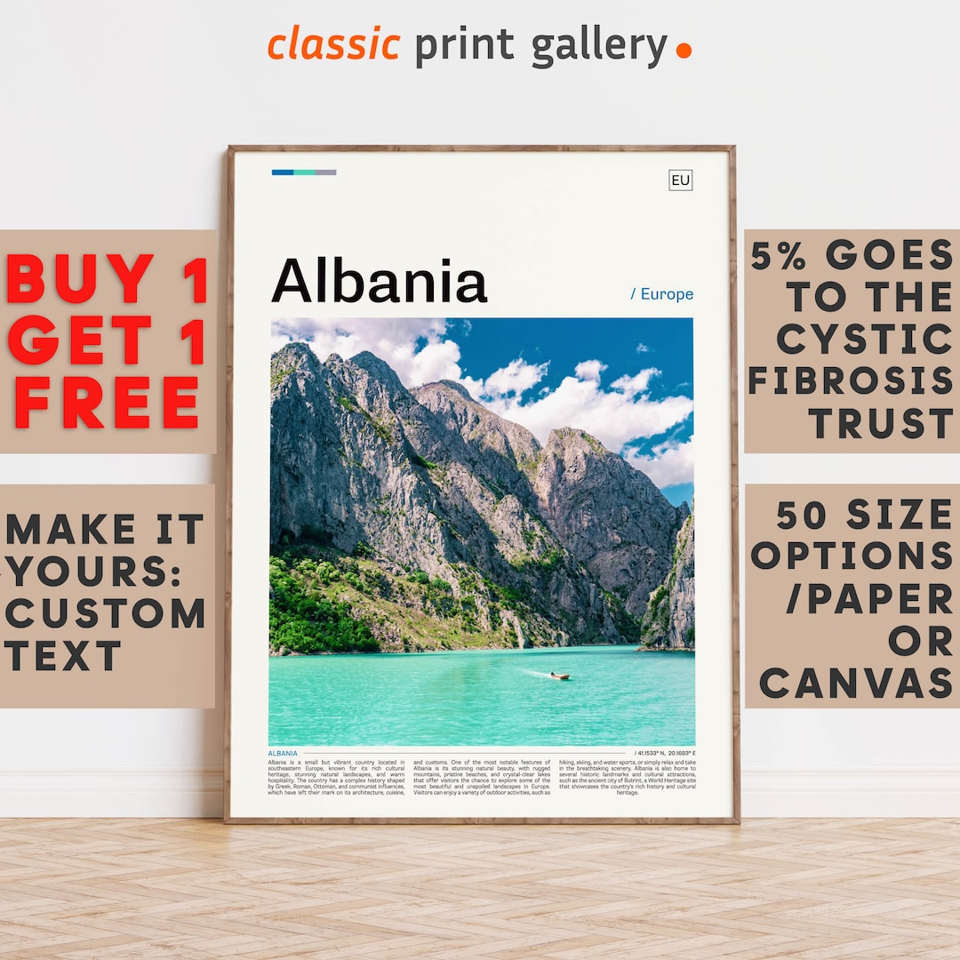 Albania Print, Albania Wall Art, Albania Color Poster With Text ...