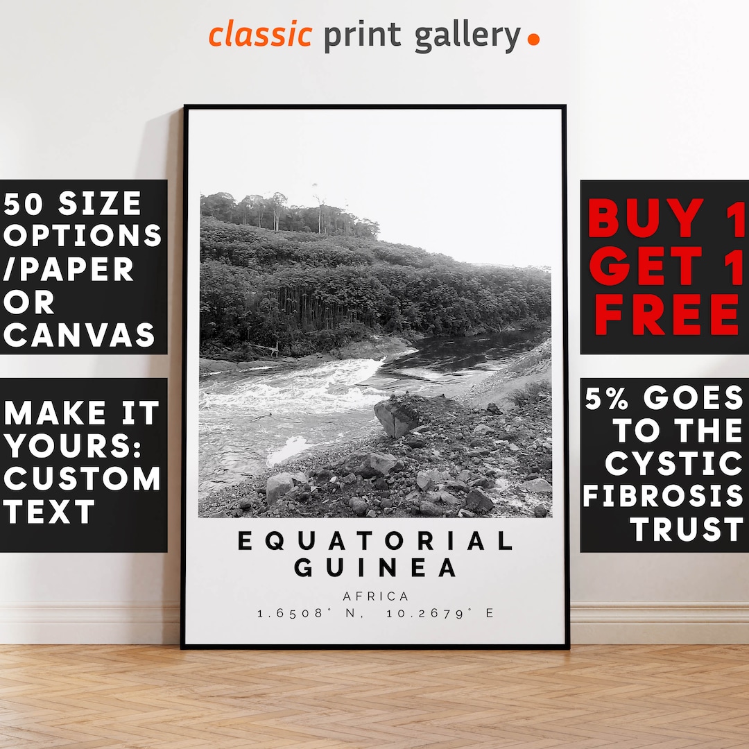 Equatorial Guinea Poster Black and White Print, Equatorial Guinea Wall ...