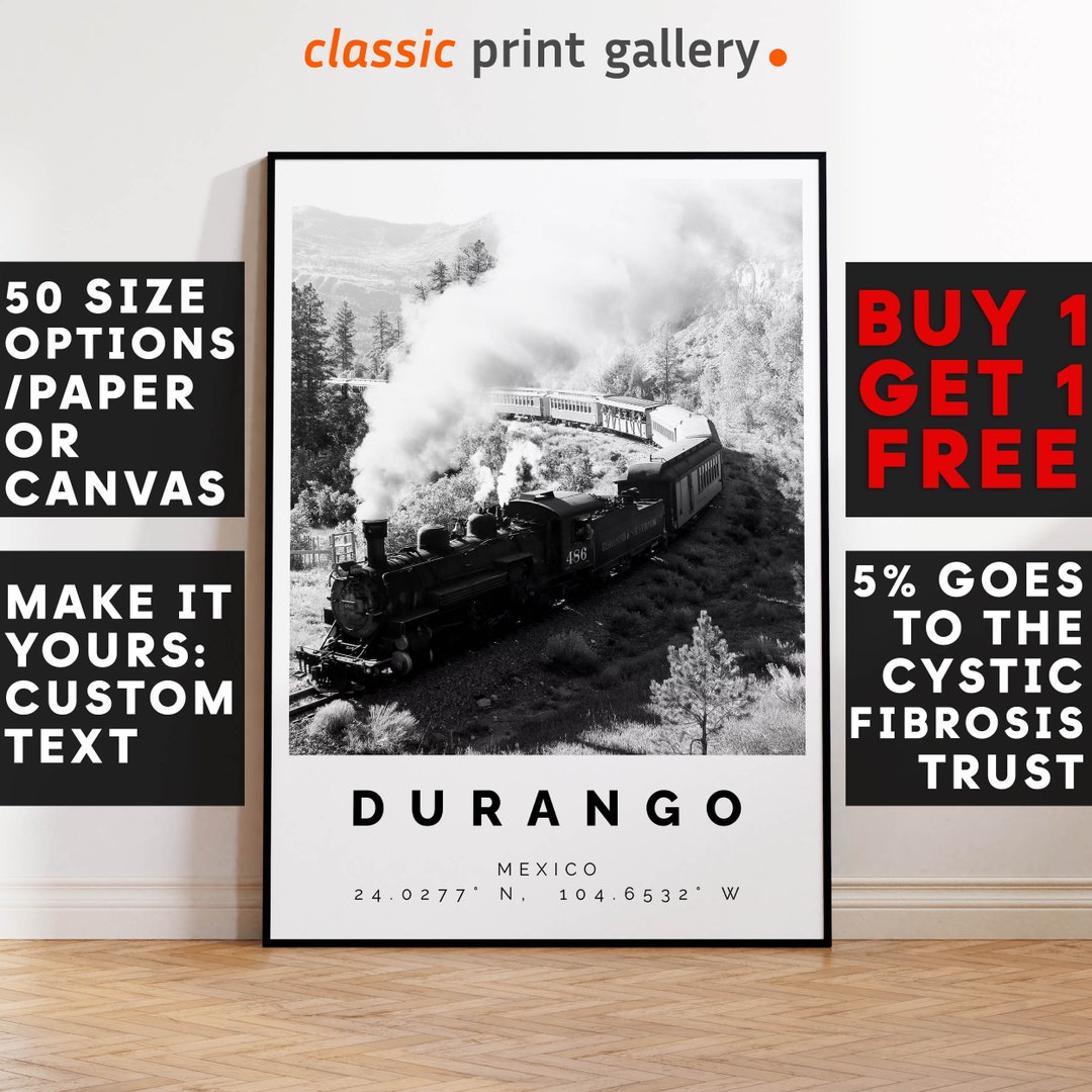 Durango Poster Black and White Print, Durango Wall Art, Durango Travel ...