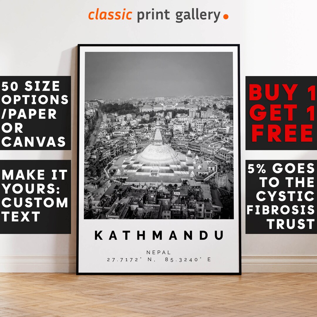 Kathmandu Poster Black and White Print, Kathmandu Wall Art, Kathmandu ...