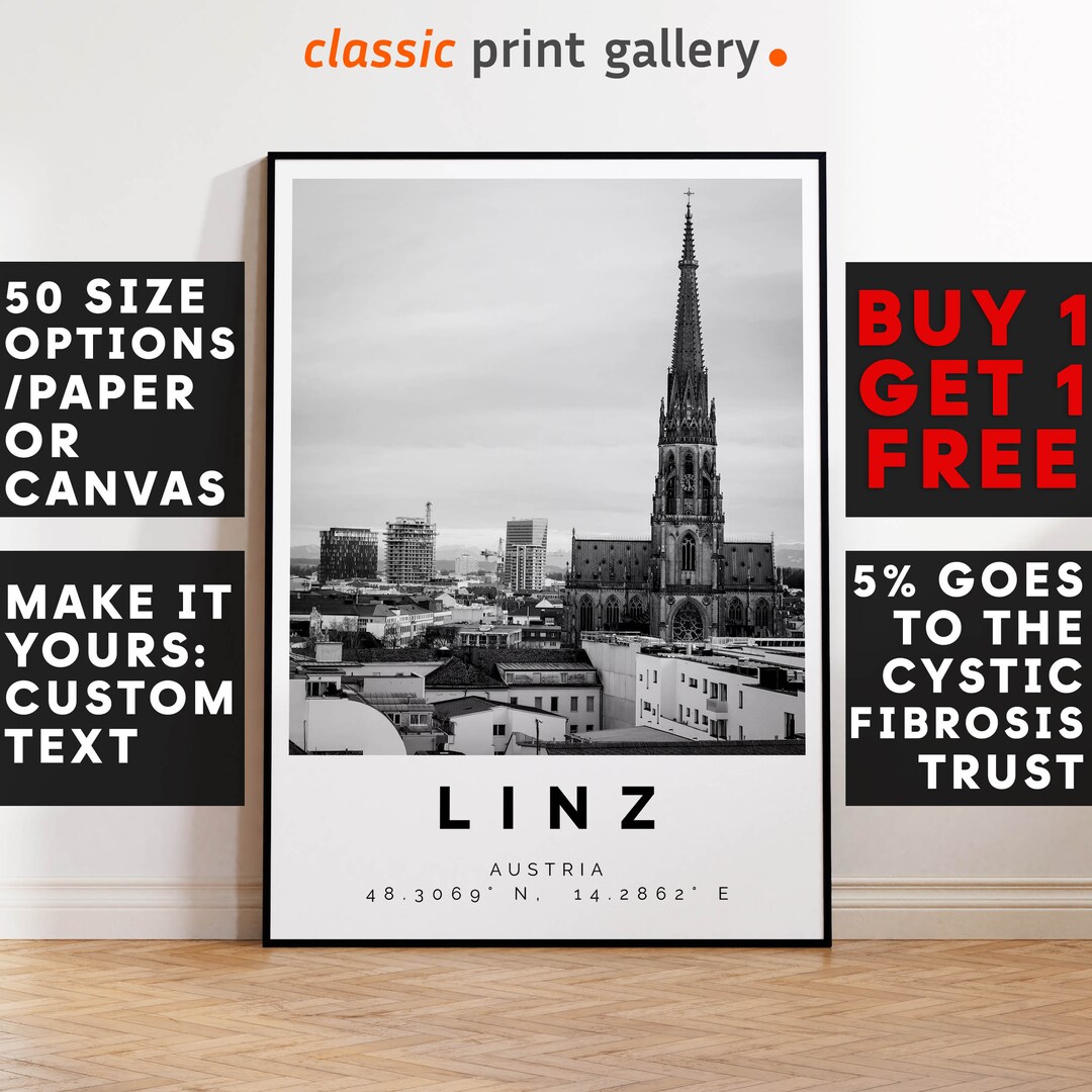 Linz Poster Black and White Print, Linz Wall Art, Linz Travel Poster ...