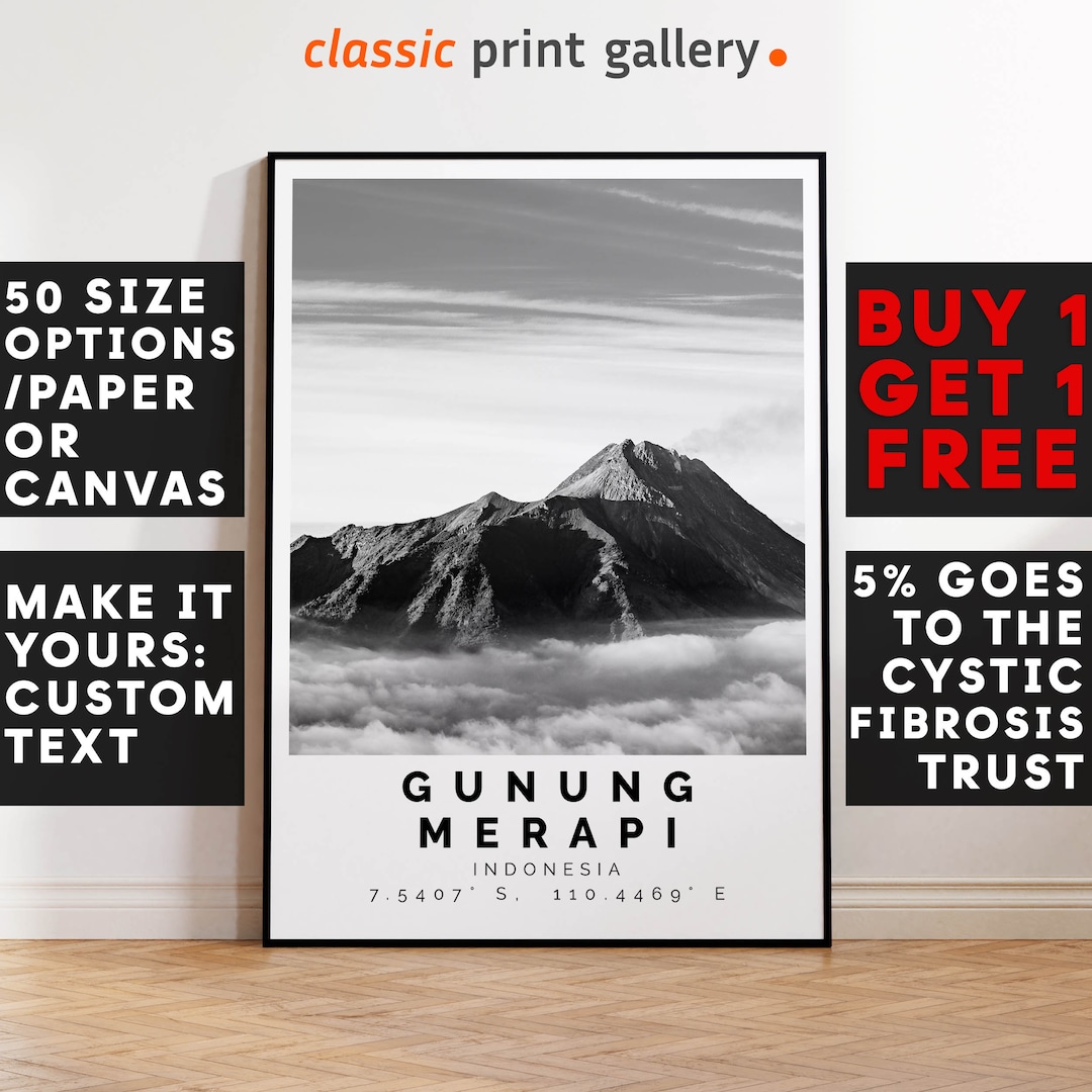 Gunung Merapi Poster Black and White Print, Gunung Merapi Wall Art ...