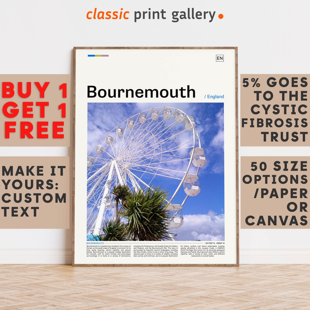 Bournemouth Print, Bournemouth Wall Art, Bournemouth Color Poster With ...