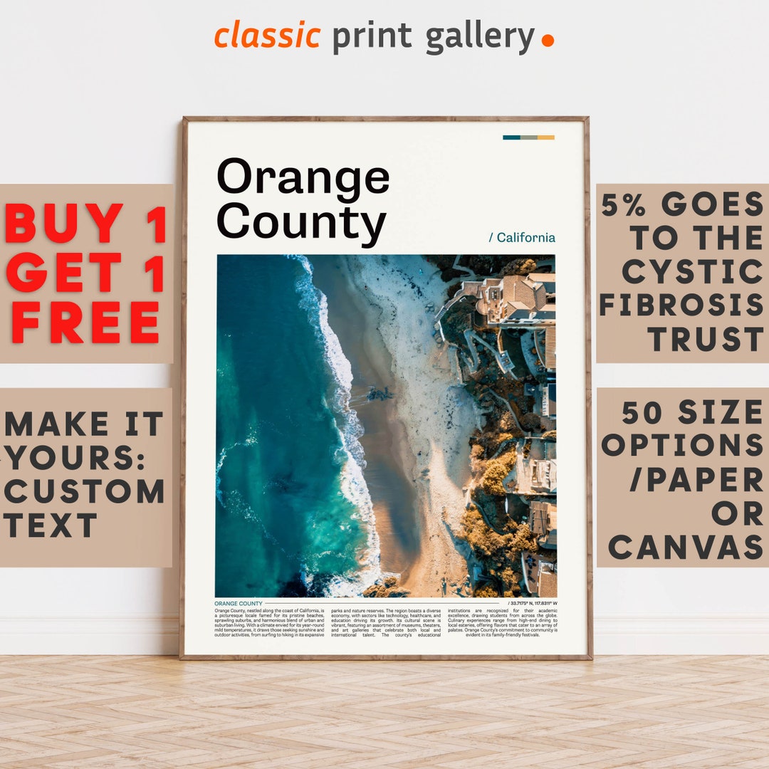 Orange County Print, Orange County Wall Art, Orange County Color Poster ...