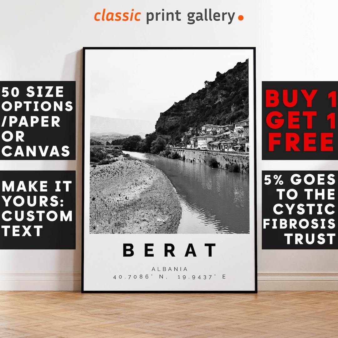 Berat Poster Black and White Print, Berat Wall Art, Berat Travel Poster ...