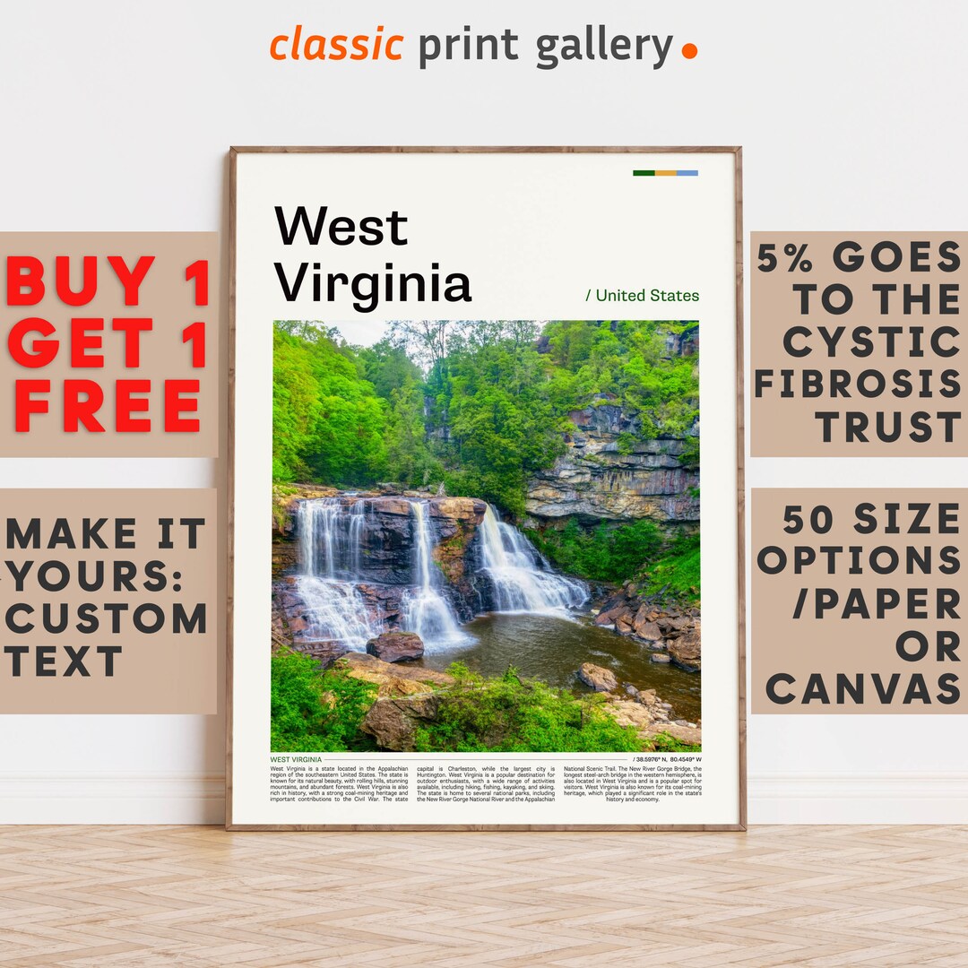 West Virginia Print, West Virginia Wall Art, West Virginia Color Poster ...
