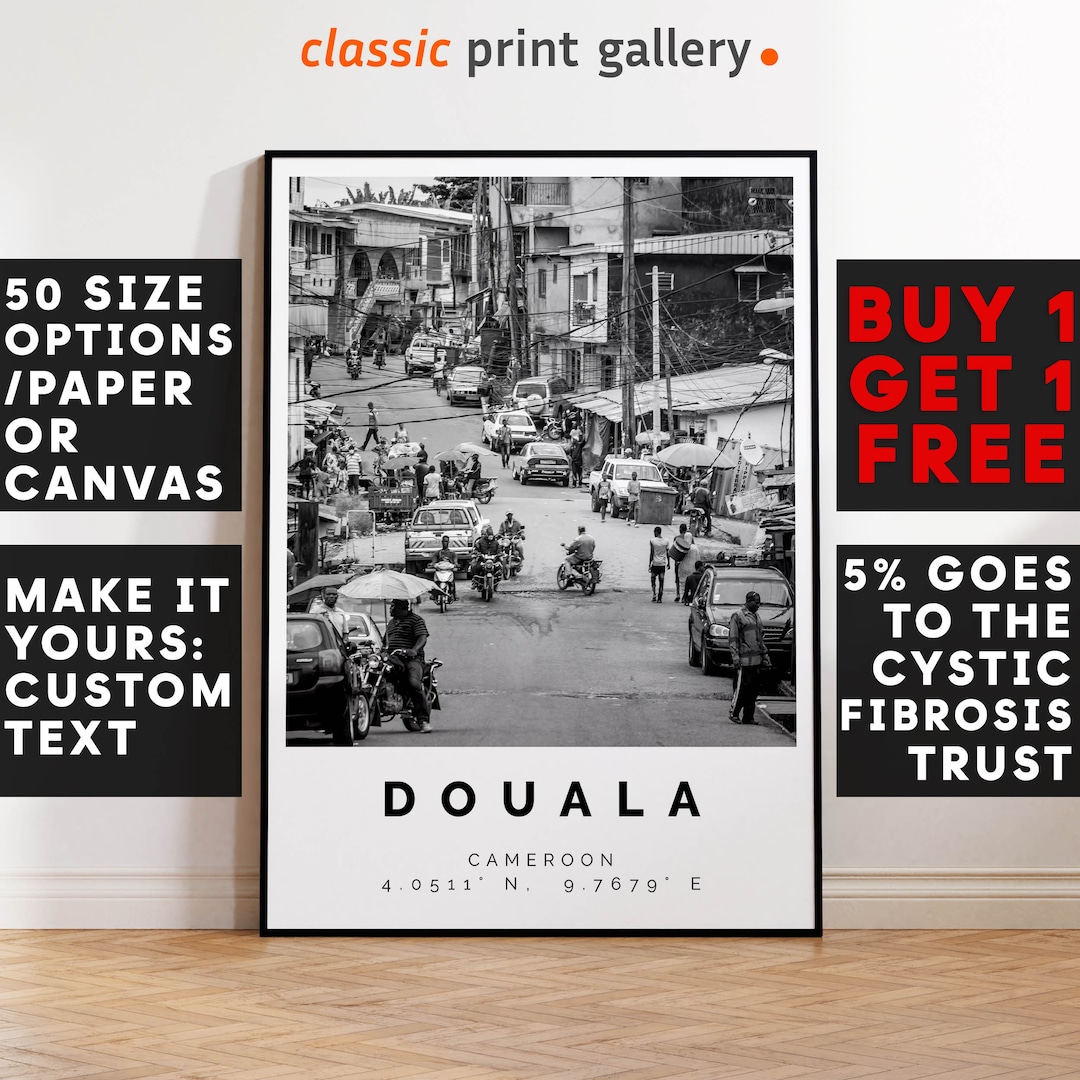 Douala Poster Black and White Print, Douala Wall Art, Douala Travel Poster, Douala Photo Print ...