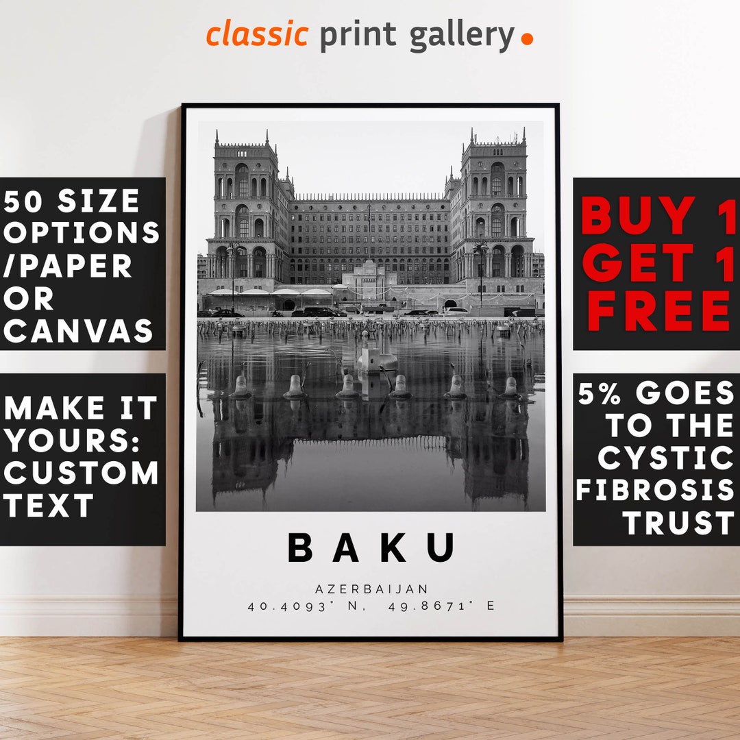 Baku Poster Black and White Print, Baku Wall Art, Baku Travel Poster ...