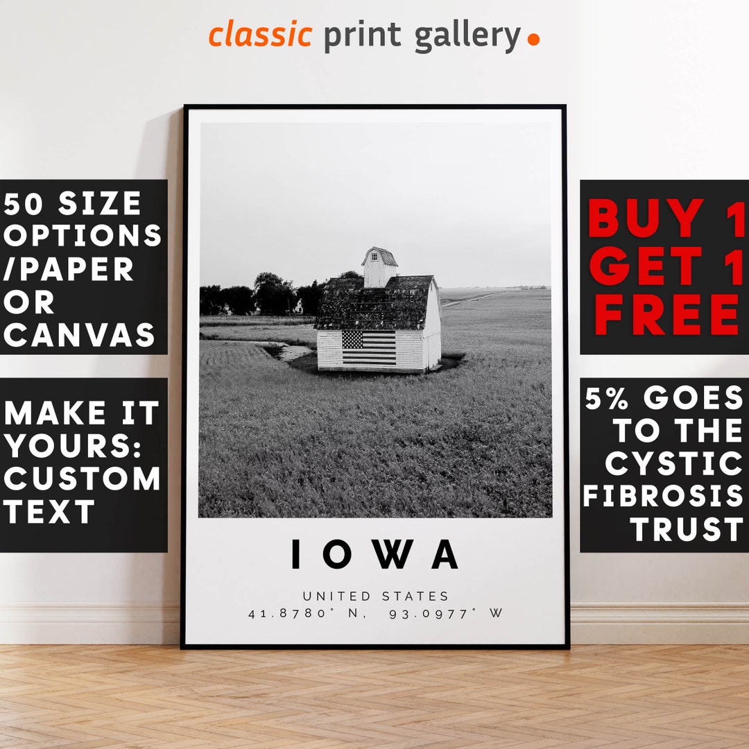 Iowa Poster Black and White Print, Iowa Wall Art, Iowa Travel Photo ...