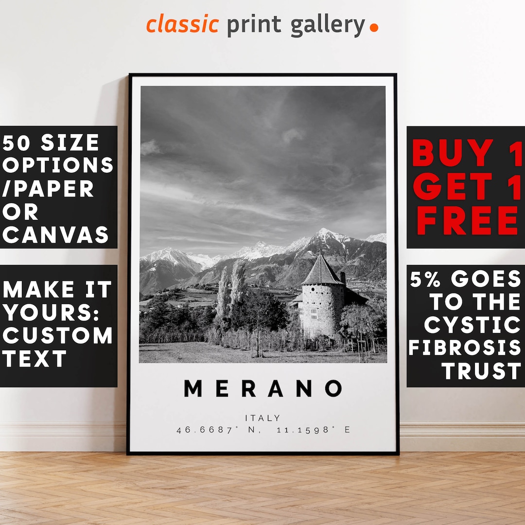 Merano Poster Black and White Print, Merano Wall Art, Merano Travel ...