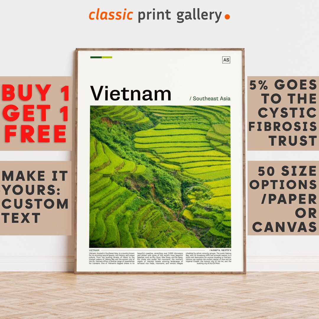 Vietnam Print, Vietnam Wall Art, Vietnam Color Poster With Text ...