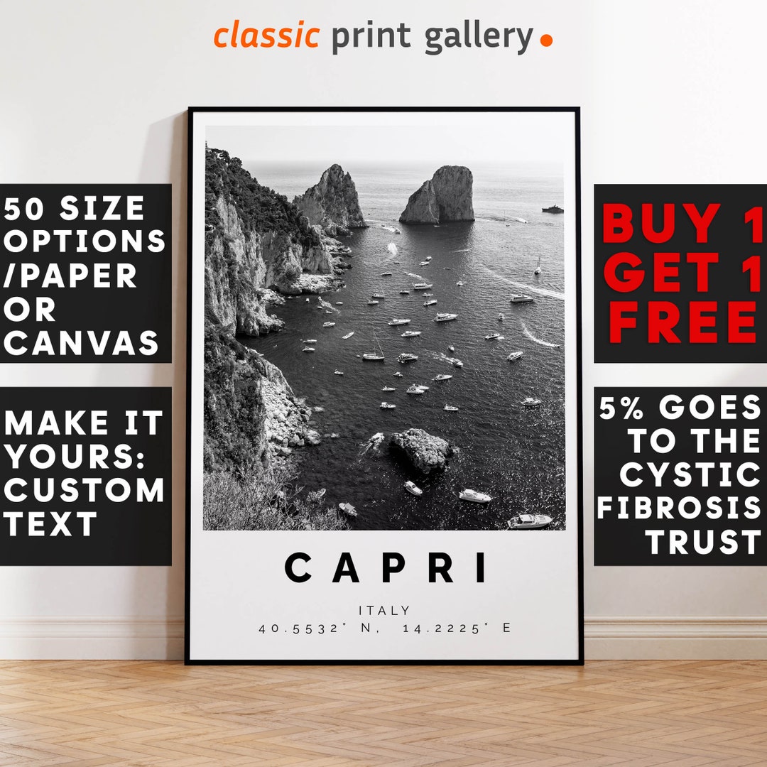 Capri Poster Black and White Print Italy, Capri Wall Art, Capri Travel ...