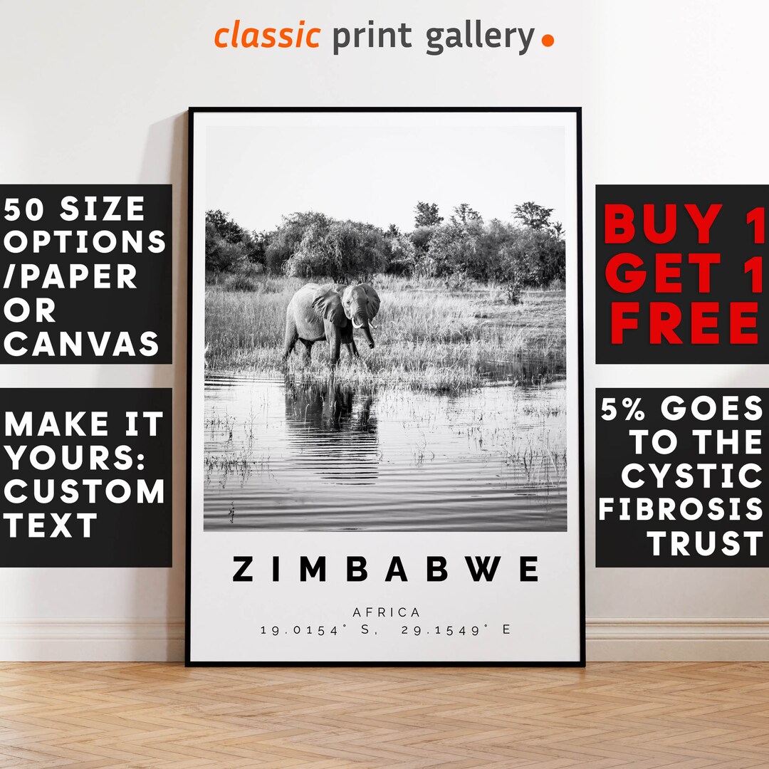 Zimbabwe Poster Black and White Print, Zimbabwe Wall Art, Zimbabwe ...