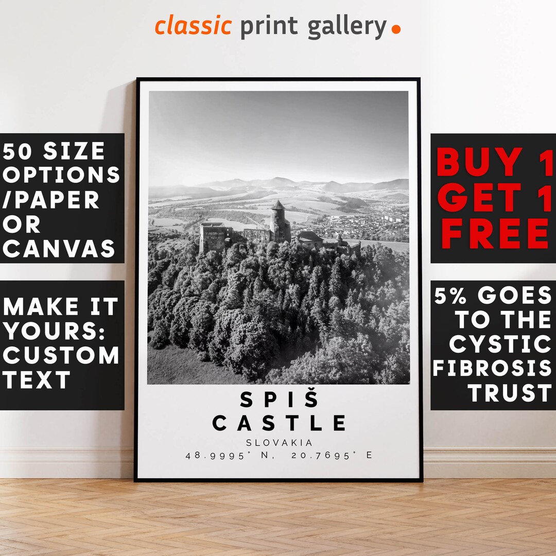Spis Castle Poster Black and White Print, Spis Castle Wall Art, Spis ...