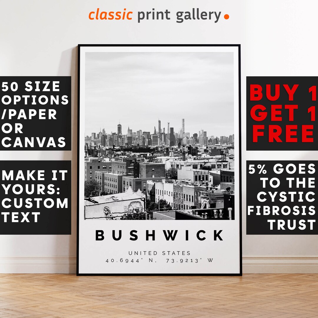 Bushwick Poster Black and White Print, Bushwick Wall Art, Bushwick ...