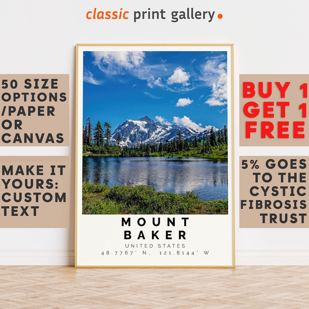 Mount Baker Poster Colorful Print, Mount Baker Wall Art, Mount Baker ...