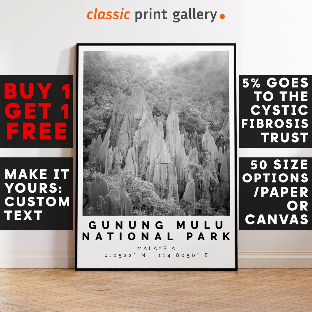 Gunung Mulu National Park Print Wall Art Black and White Poster ...