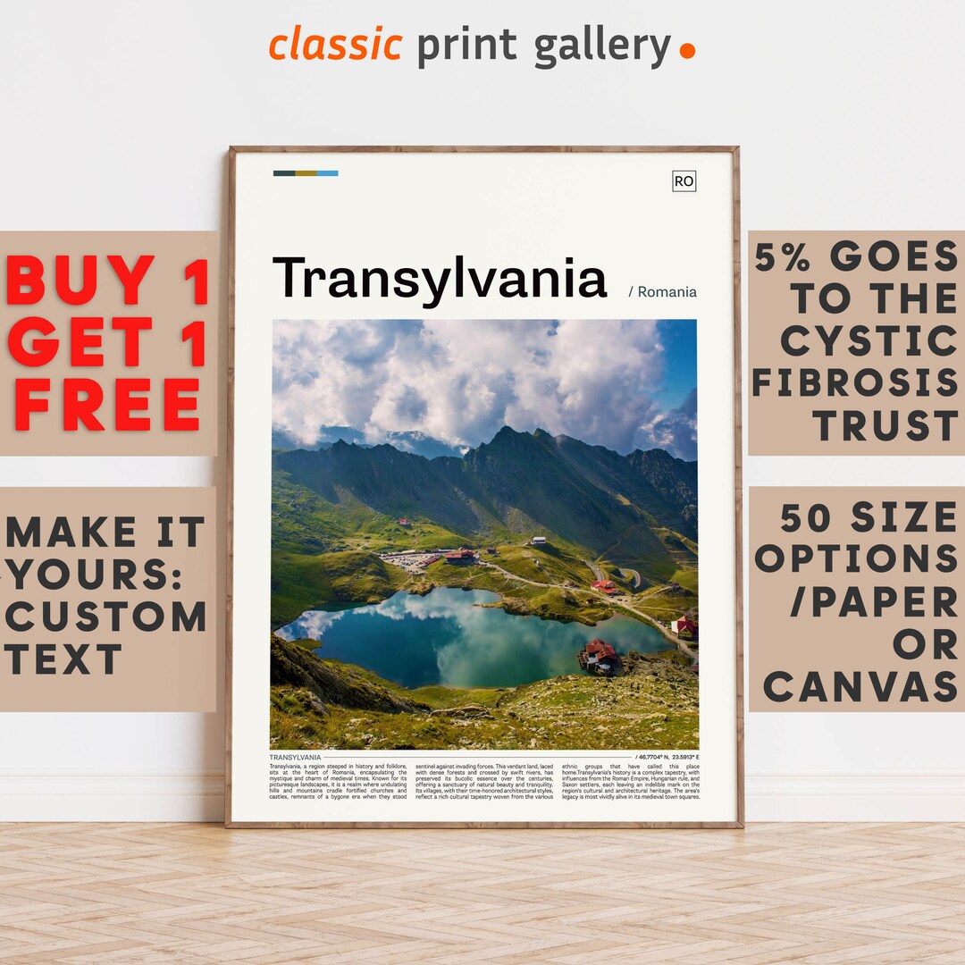 Transylvania Print, Transylvania Wall Art, Transylvania Color Poster With Text, Personalized ...