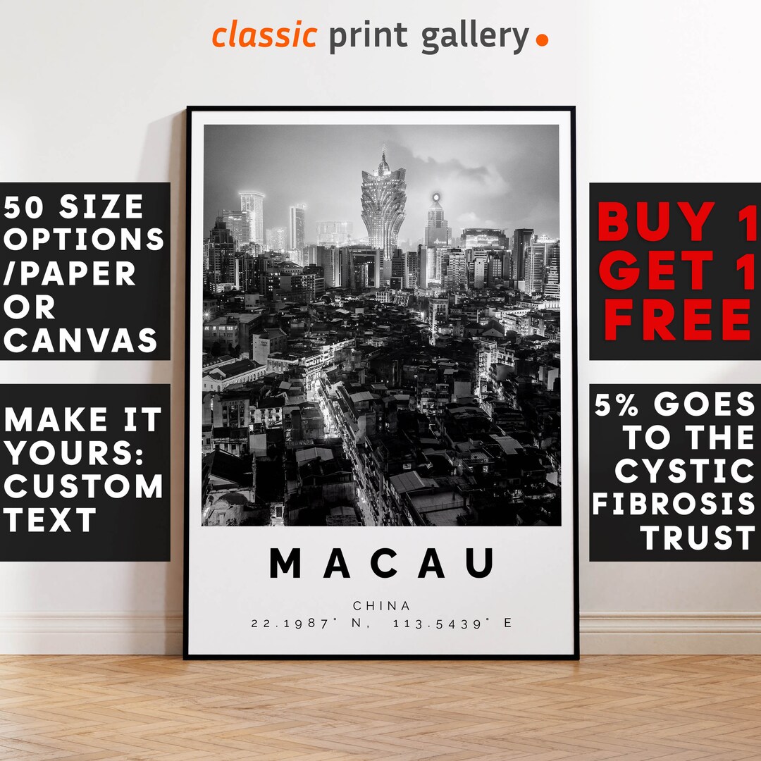 Macau Poster Black and White Print, Macau Wall Art, Macau Travel Poster ...
