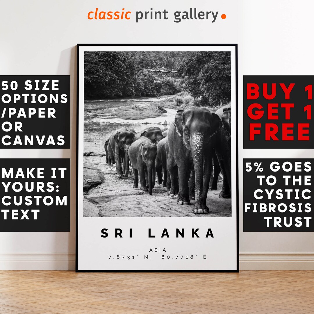 Sri Lanka Poster Black and White Print, Sri Lanka Wall Art, Sri Lanka ...