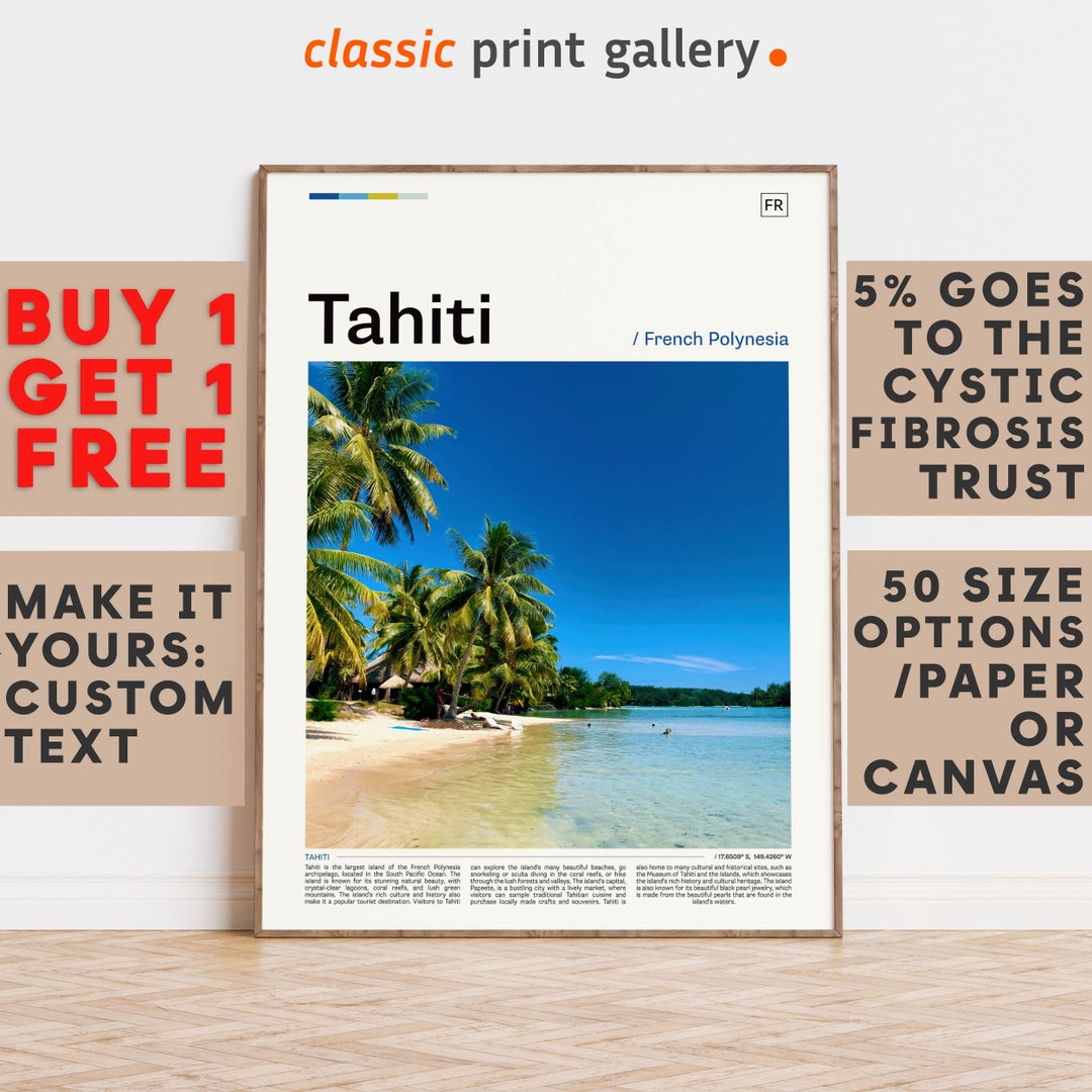 Tahiti Print, Tahiti Wall Art, Tahiti Color Poster With Text ...