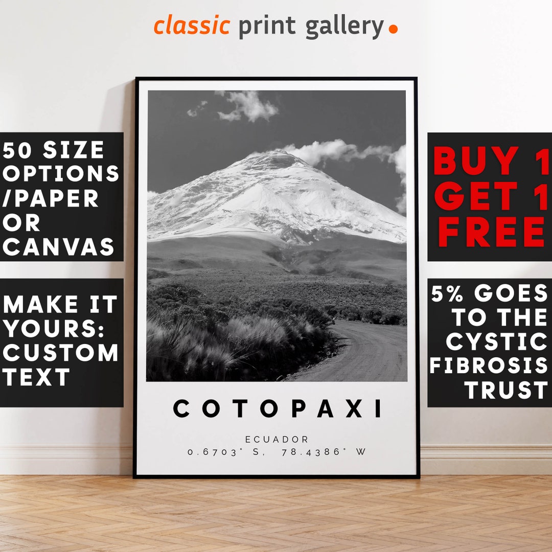 Cotopaxi Poster Black and White Print, Cotopaxi Wall Art, Cotopaxi ...
