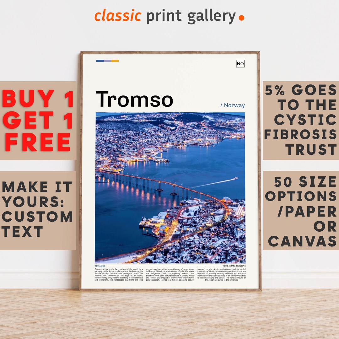 Tromso Print, Tromso Wall Art, Tromso Color Poster With Text ...