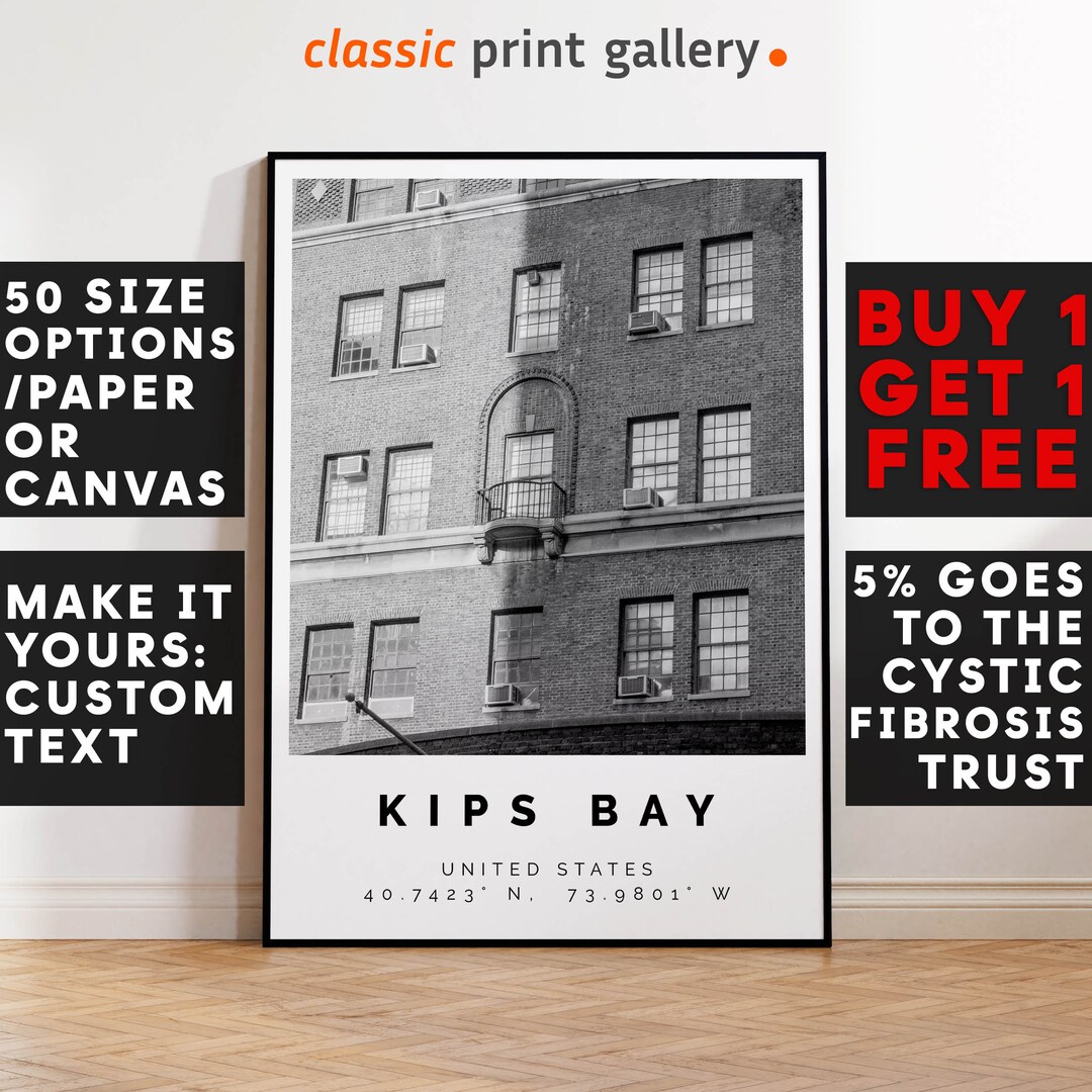 Kips Bay Poster Black and White Print, Kips Bay Wall Art, Kips Bay ...