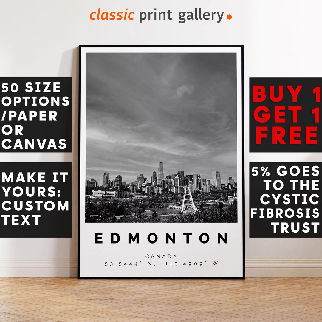 Edmonton Poster Black and White Print, Edmonton Wall Art, Edmonton ...