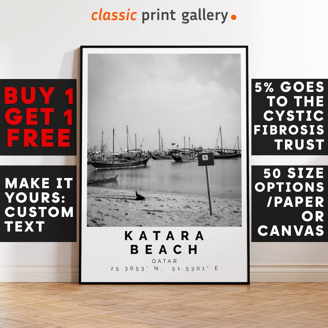Katara Beach Print,katara Beach Wall Art,katara Beach Black and White ...